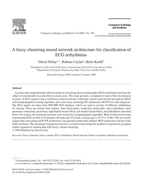 Pdf A Fuzzy Clustering Neural Network Architecture For Classification Of Ecg Arrhythmias