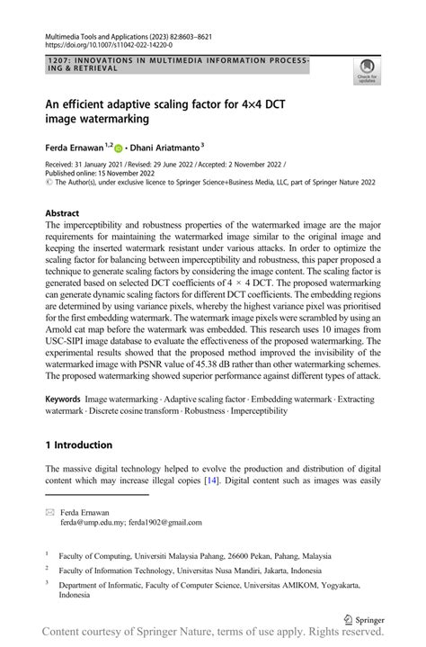 An Efficient Adaptive Scaling Factor For 4×4 Dct Image Watermarking Request Pdf