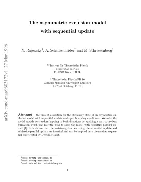 Pdf Letter To The Editor The Asymmetric Exclusion Model With