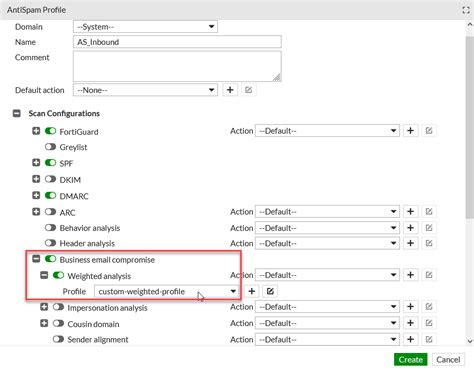 Assigning The Weighted Analysis Profile To The Antispam Profile