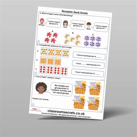 Year 1 Recognise Equal Groups Homework Resource Classroom Secrets