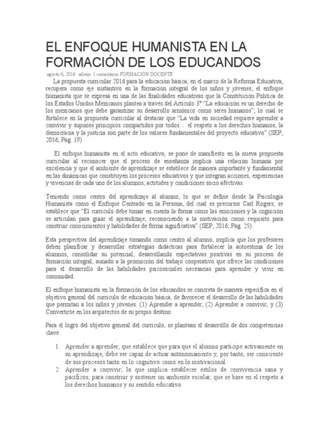El Enfoque Humanista En La Formación De Los Educandos Pdf