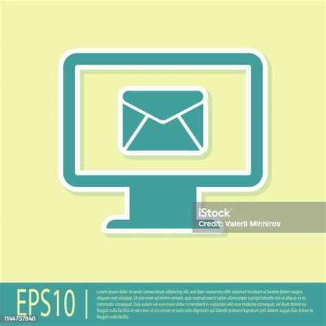 녹색 컴퓨터 모니터 및 봉투 새 메시지 메일 노란색 배경에 고립 된 이메일 아이콘 전자 메일 뉴스레터 헤더 블로그 게시물에 대 한 사용 평면 디자인입니다 벡터 일러스트 0