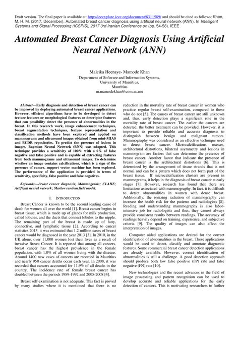 Pdf Automated Breast Cancer Diagnosis Using Artificial Neural Network Ann