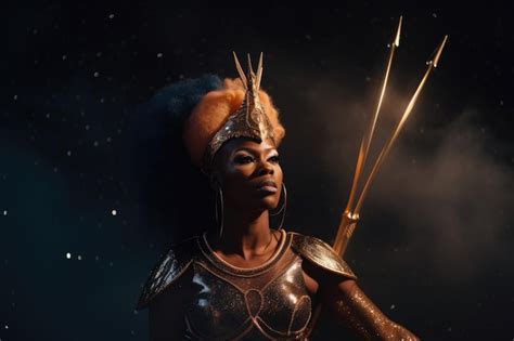 Premium Ai Image Fierce And Empowered Space Amazon Queen With A Crown Of Stars And A Battle Axe