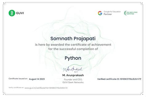 Sp Somnath On Linkedin I Have Completed Python Course From Guvi Geek Networks Iitm Research Park