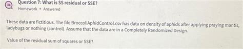 Solved Question What Is SS Residual Or SSE Homework Chegg Com