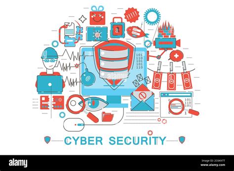 Modern Graphic Flat Line Design Style Infographics Concept Of Cyber Security With Icons For
