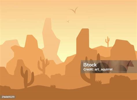 선인장이 있는 사막 풍경입니다 그라데이션 하늘입니다 벡터 일러스트 레이 션 0명에 대한 스톡 벡터 아트 및 기타 이미지 0명 개념 개념과 주제 Istock