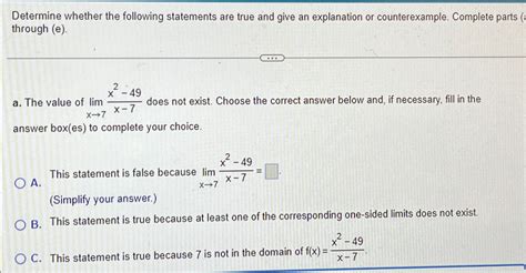 Solved Determine Whether The Following Statements Are True Chegg