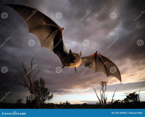 Bat With Open Wings Flying On Night Sky Stock Illustration