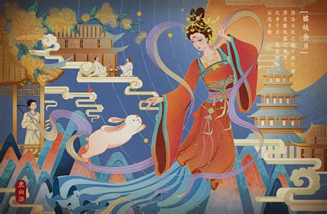原创国风商业插画中国古代神话故事系列 女娲补天精卫填海祝融取火嫦娥奔月神农尝百草 古田路9号 品牌创意 版权保护平台