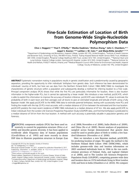 Pdf Fine Scale Estimation Of Location Of Birth From Genome Wide