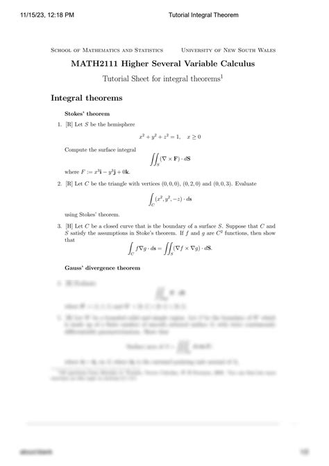 Solution Tutorial Integral Theorem Studypool