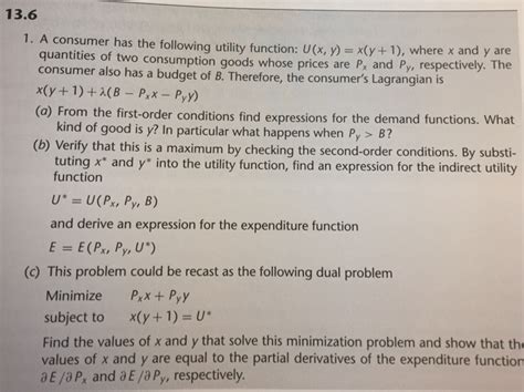 solved 13 6 1 a consumer has the following utility
