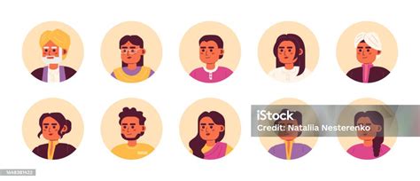 전통 의상을 입은 인도인 세미 플랫 컬러 벡터 캐릭터 헤드 팩 2차 도형에 대한 스톡 벡터 아트 및 기타 이미지 2차 도형 갈색 머리 개체 그룹 Istock