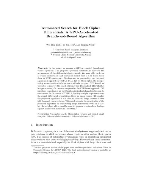 Pdf Automated Search For Block Cipher Differentials A Gpu