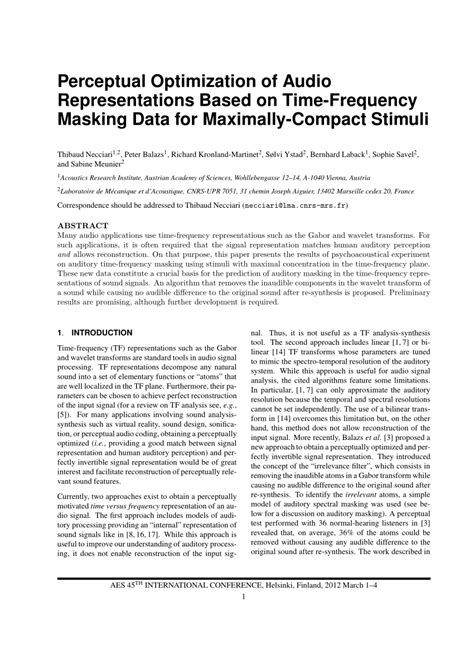 Pdf Perceptual Optimization Of Audio Representations Based On Time