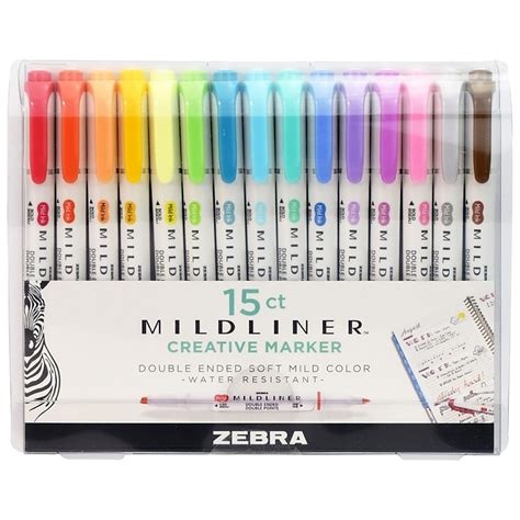 Zebra Mildliner Twin Tip Highlighters Bullet Chisel Tip Assorted 15 Pack 78115 Image 1