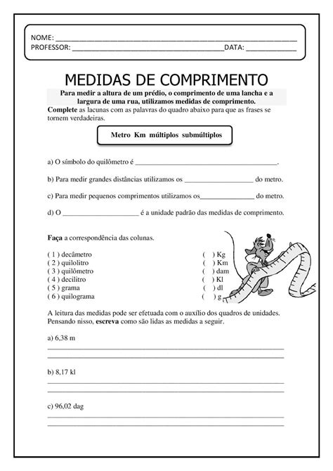 Atividades Sobre Medidas De Comprimento 4 Ano Braincp