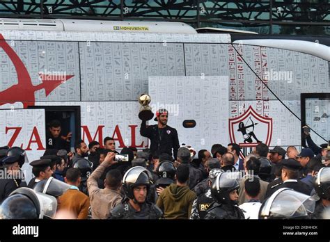 abdullah gomaa wing left of zamalek team celebrates with the fans