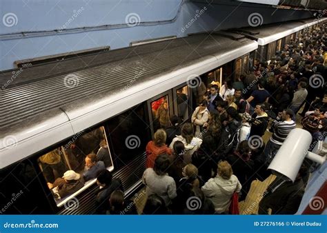 Crowded Subway Train Station