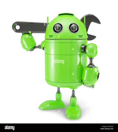 Android With Wrench Repair Concept Isolated On White Stock Photo Alamy