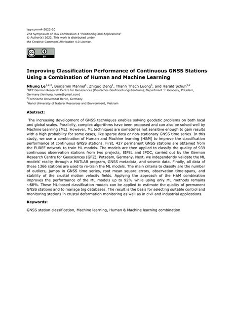 Pdf Improving Classification Performance Of Continuous Gnss Stations Using A Combination Of
