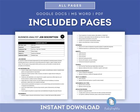 Business Analyst Job Description Template Probiztemplates