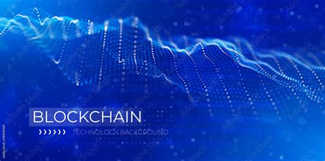 Blockchain Technology Concept Abstract Blue Particle Background Flow