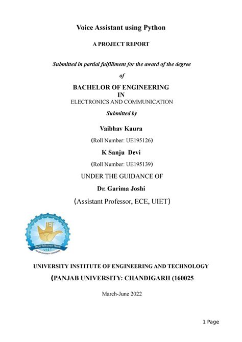 Final Report Word Voice Assistant Using Python A Project Report Submitted In Partial