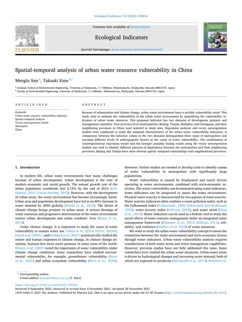 Pdf Spatial Temporal Analysis Of Urban Water Resource Vulnerability