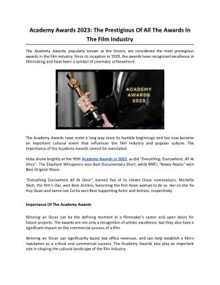 Ppt Academy Awards 2023 The Prestigious Of All The Awards In The