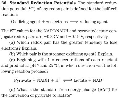 Solved 26 Standard Reduction Potentials The Standard Reduc