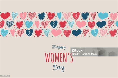 귀여운 손 하트와 여자의 일에 대 한 소원 그려진된 카드 벡터입니다 3월에 대한 스톡 벡터 아트 및 기타 이미지 3월 8 International Womens Day