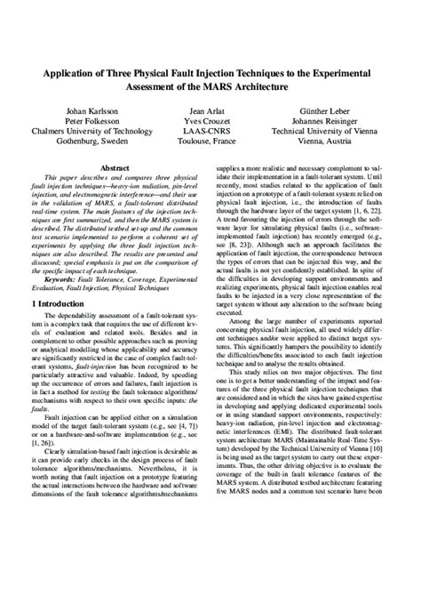 Pdf Application Of Three Physical Fault Injection Techniques To The Experimental Assessment Of