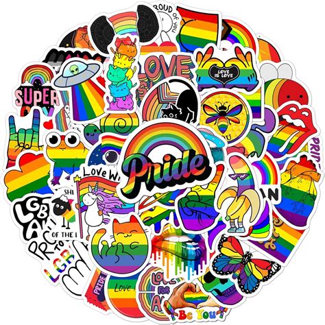 Lgbt Pride Stickers 50pcs Rainbow Stickers Vinyl Waterproof For Lgbtq