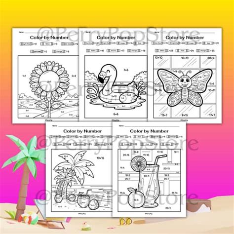 Summer Math Color By Number Addition Subtraction And Multiplication