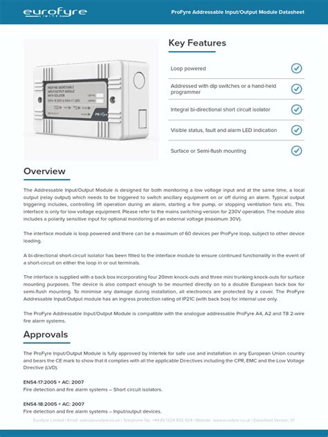 Profyre Addressable Input Output Module Datasheet Pdf Switch Relay