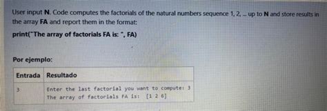 Solved User Input N Code Computes The Factorials Of The