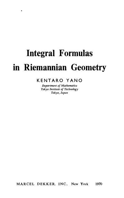 Solutions For Integral Formulas In Riemannian Geometry 1st By Yano K Book Solutions Numerade