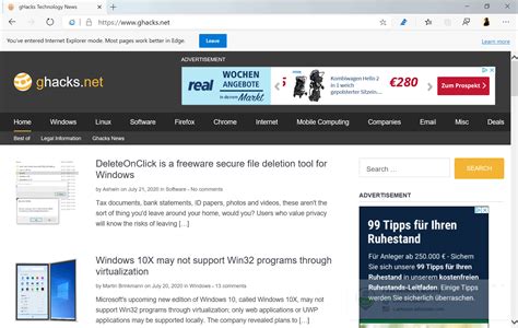 Microsoft Edge Gets Dedicated Option To Launch Site In Internet Explorer Mode Ghacks Tech News