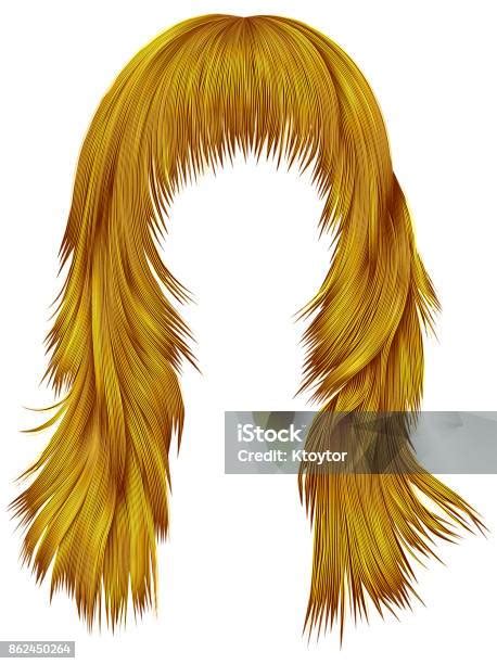 유행 여자 긴 머리 밝은 노란색 색상 뷰티 패션입니다 현실적인 3d 가발에 대한 스톡 벡터 아트 및 기타 이미지 가발 긴 길이 Istock