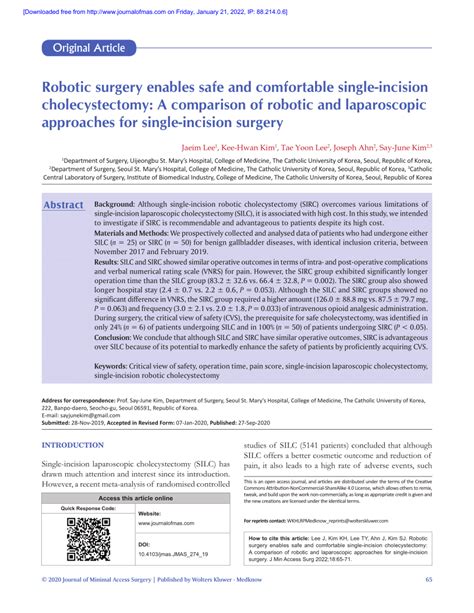 Pdf Robotic Surgery Enables Safe And Comfortable Single Incision Cholecystectomy A Comparison