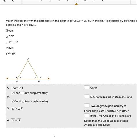 Solved Match The Reasons With The Statements In The Proof To Prove Df Ef Given That Def Is A