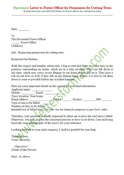 Letter To The Forest Officer For Permission For Cutting Trees