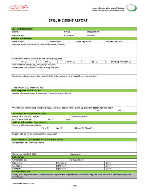 Spill Incident Report Template Pdf Environmental Issues Pollution