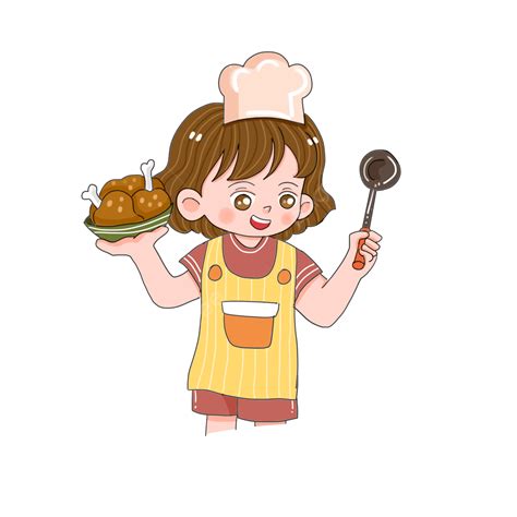 Hand Drawn Cute Cooking Girl Figure Illustration Hand Draw Cartoon