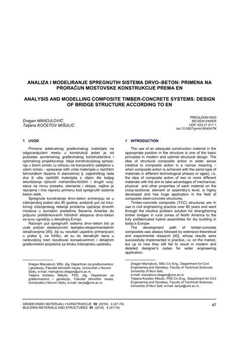 Pdf Analysis And Modelling Composite Timber Concrete Systems Design Of Bridge Structure