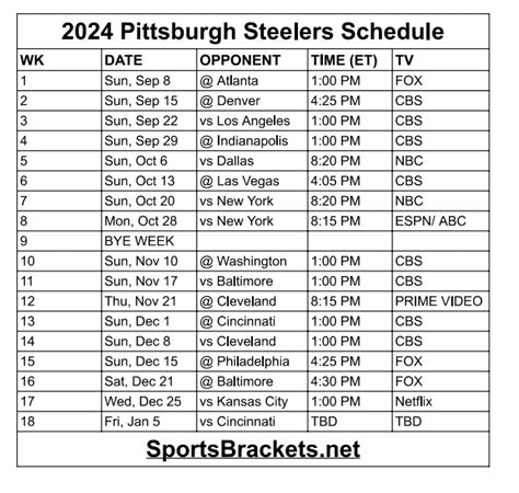 2024 Pittsburgh Steelers Schedule Sports Brackets